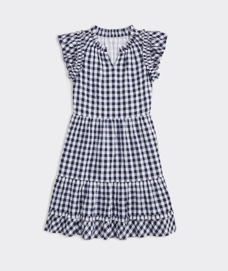 Shop Girls' Gingham Ruffle Tiered Dress at vineyard vines