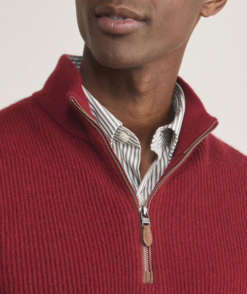 Shop Cashmere Fisherman Rib Quarter-Zip Sweater at vineyard vines