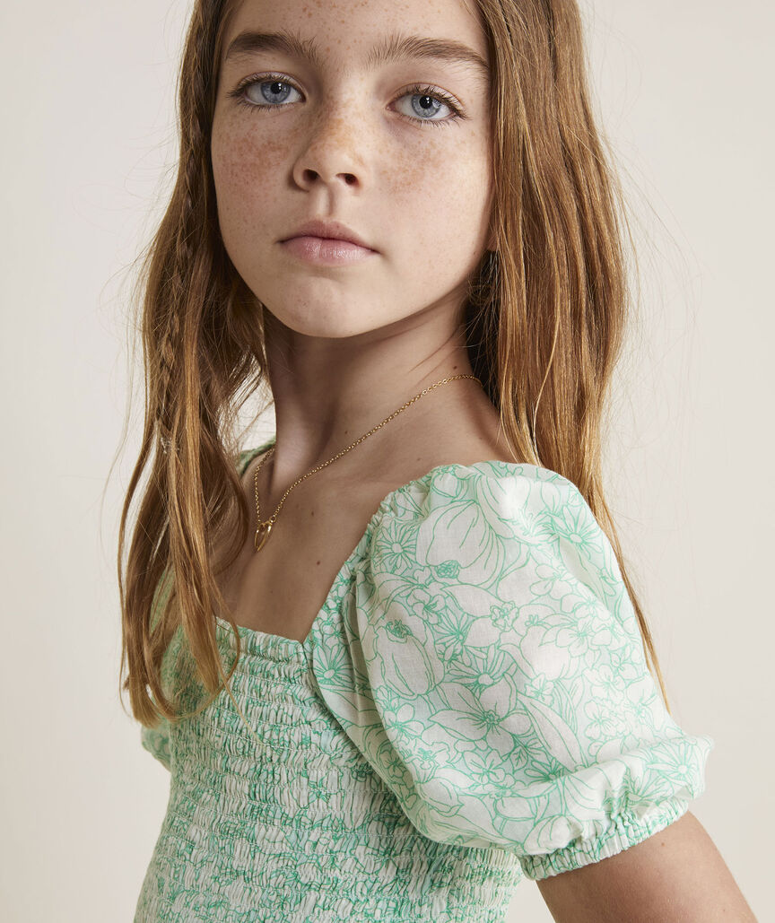 Shop Girls Smocked Puff-Sleeve Dress at vineyard vines