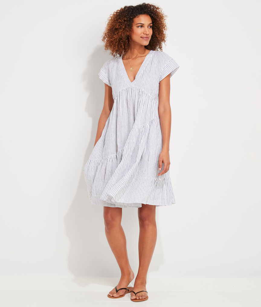 Shop Jet Stripe Tiered Linen Dress at vineyard vines
