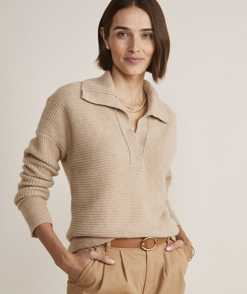 Shop Ribbed Cashmere Polo Sweater at vineyard vines