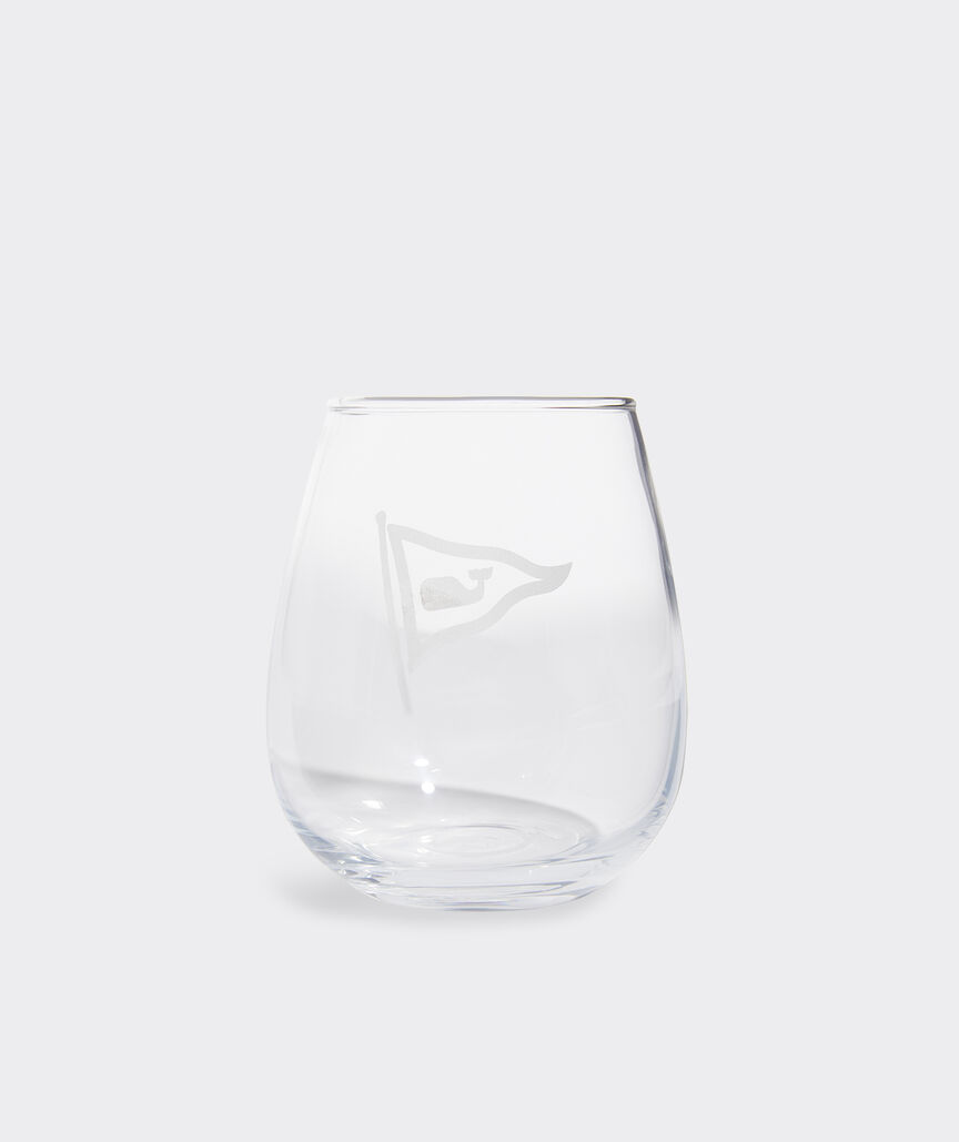 Shop Whale Burgee Etched Stemless Wine Glass Set at vineyard vines