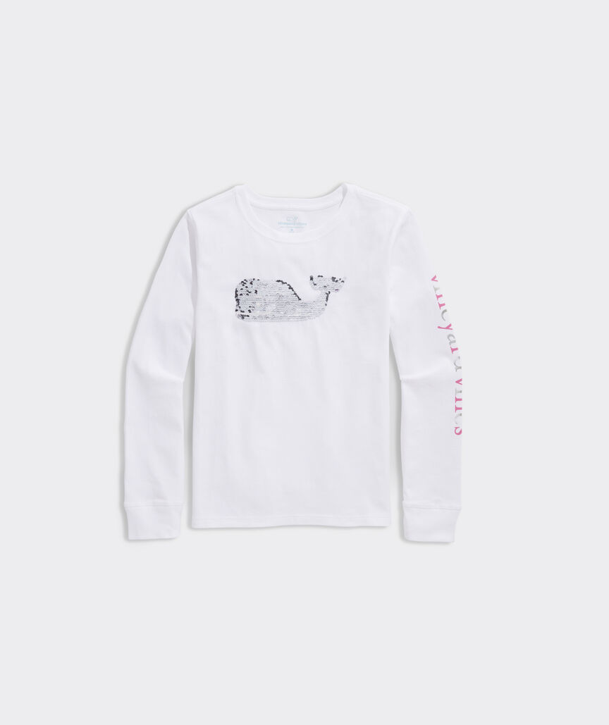 Shop Girls' Flip Sequin Whale Long-Sleeve Tee at vineyard vines