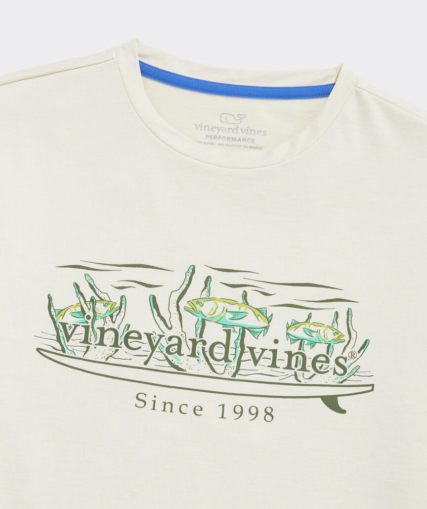 Shop Coral & Fish Surf Logo Long-Sleeve Harbor Performance Tee at ...