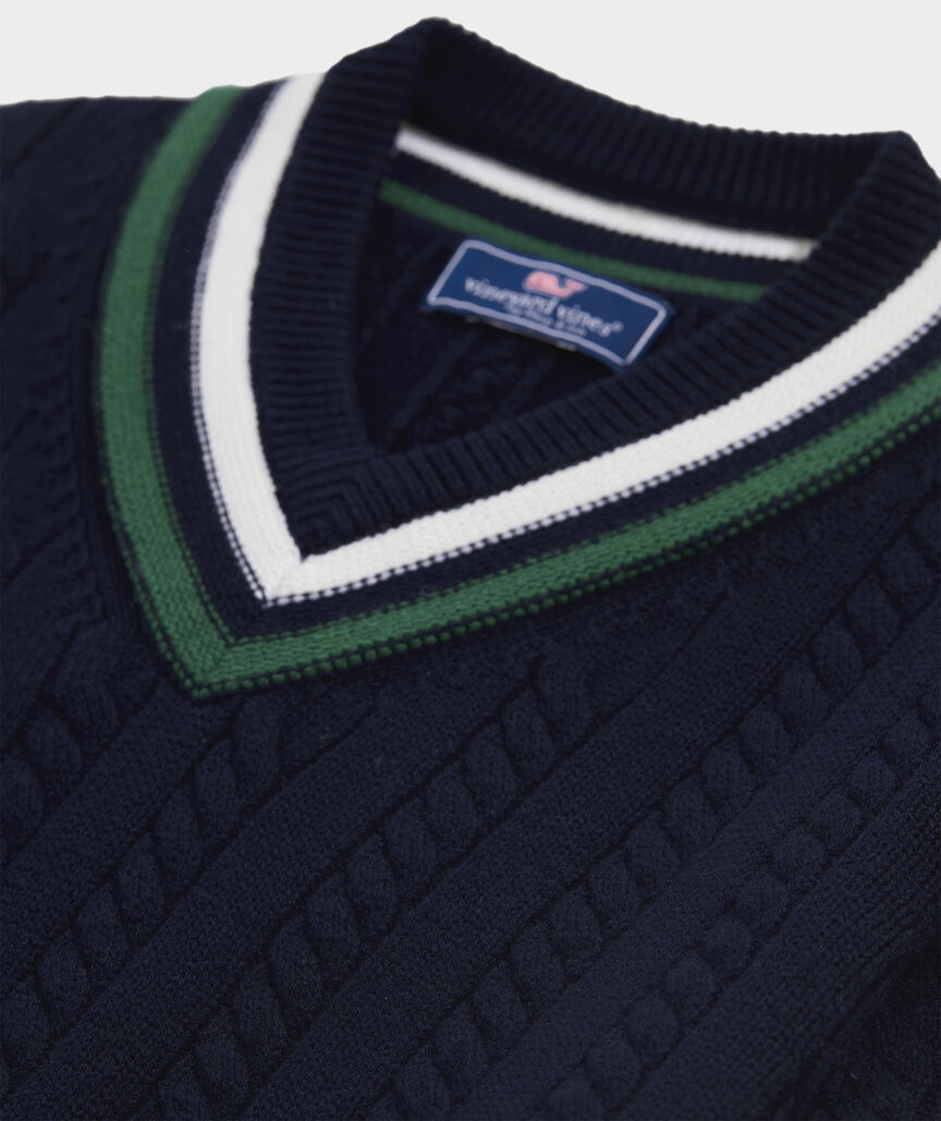 Shop Varsity Cable-Knit V-Neck Sweater at vineyard vines