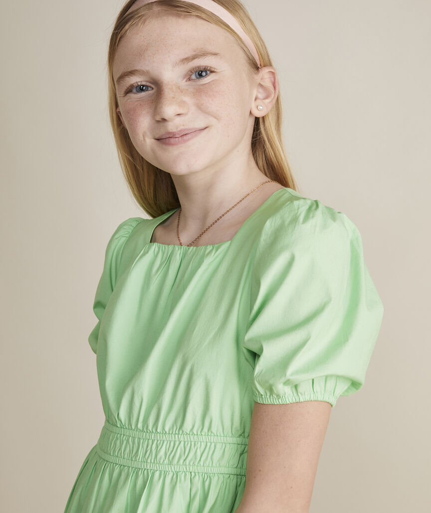 Shop Girls' Poplin Puff-Sleeve Dress at vineyard vines
