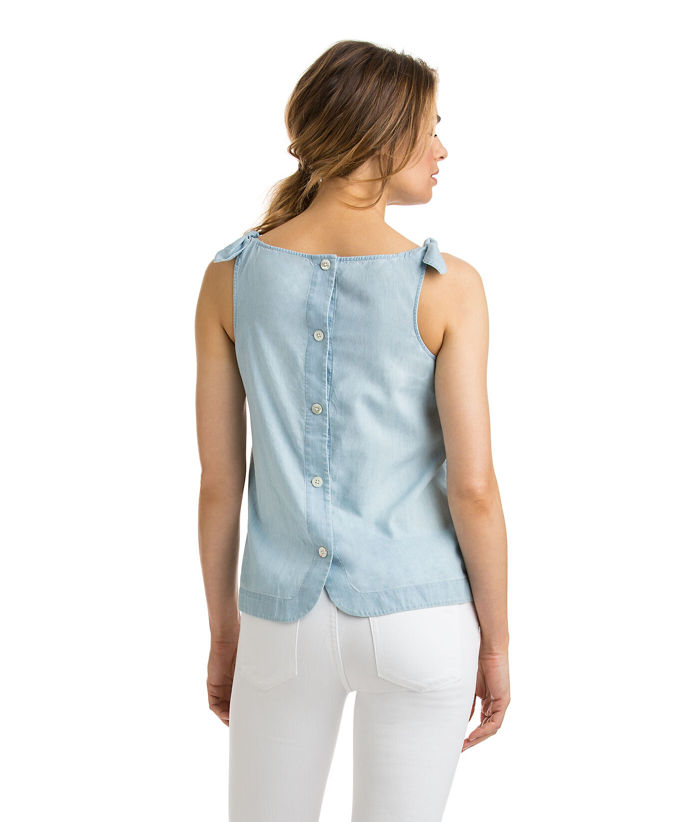 Shop Tied Shoulder Chambray Top at vineyard vines