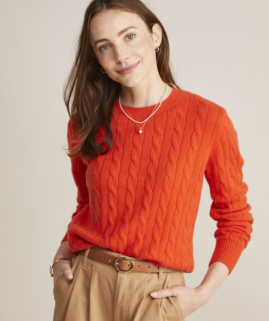 Shop Cashmere Classic Cable Crewneck Sweater at vineyard vines