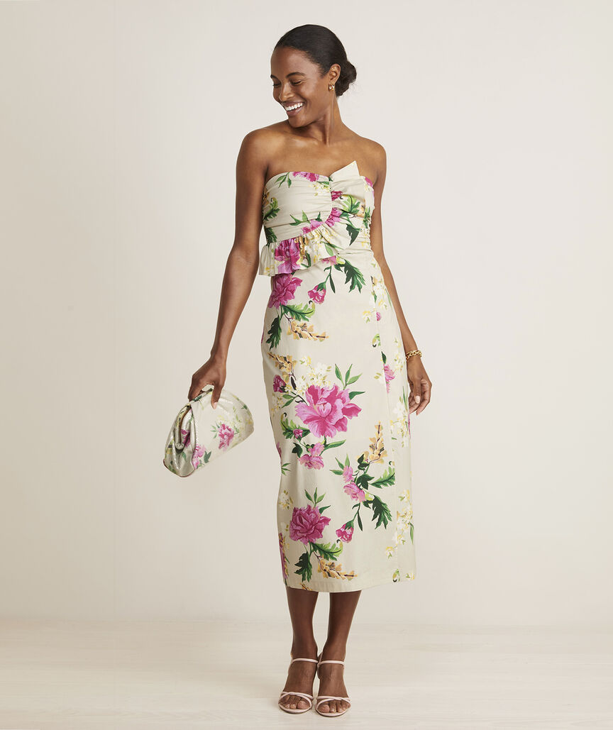 Shop Kentucky Derby Floral Strapless Column Midi Dress at vineyard vines