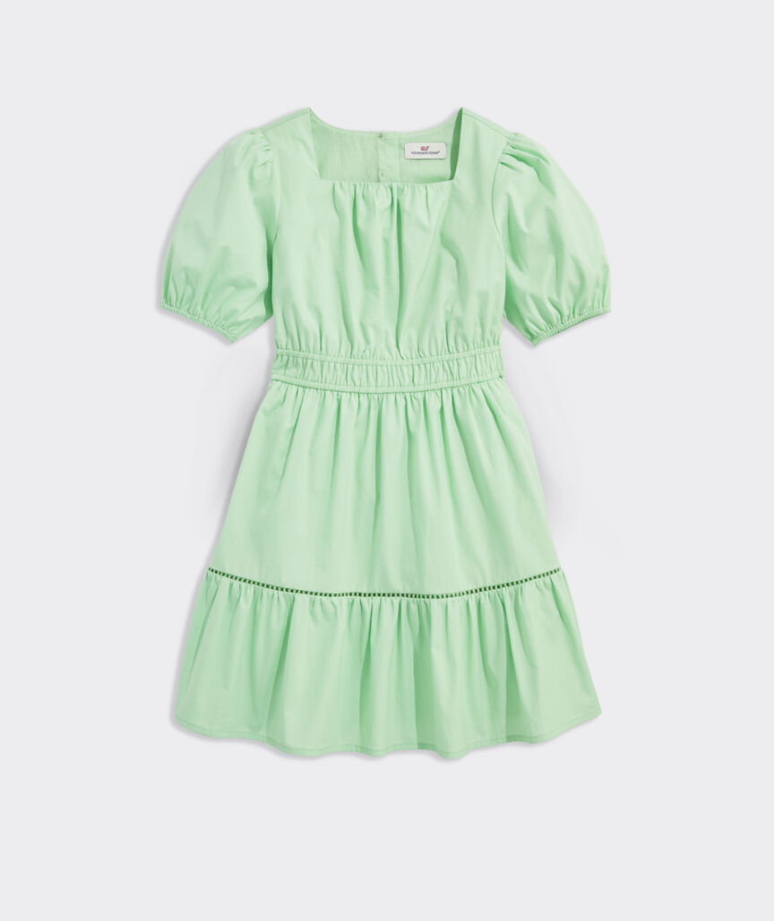 Shop Girls' Poplin Puff-Sleeve Dress at vineyard vines