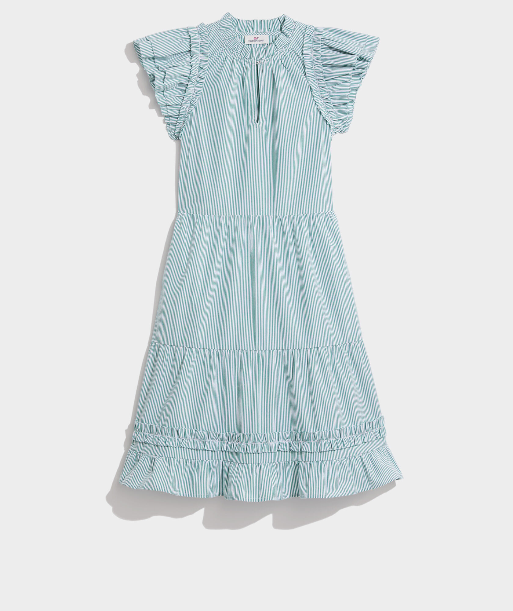 Shop Striped Tiered Ruffle-Neck Dress at vineyard vines