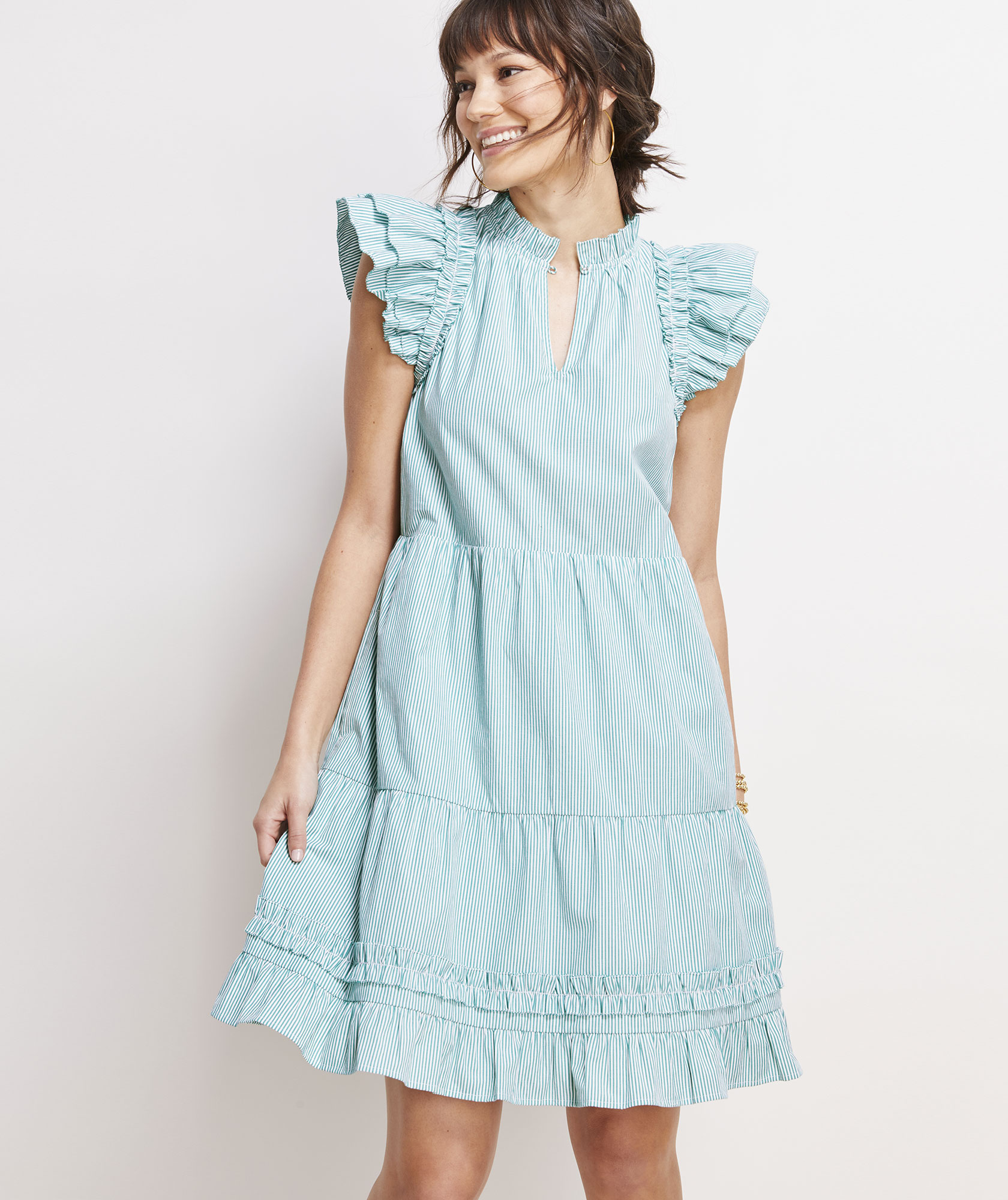 Shop Striped Tiered Ruffle-Neck Dress at vineyard vines