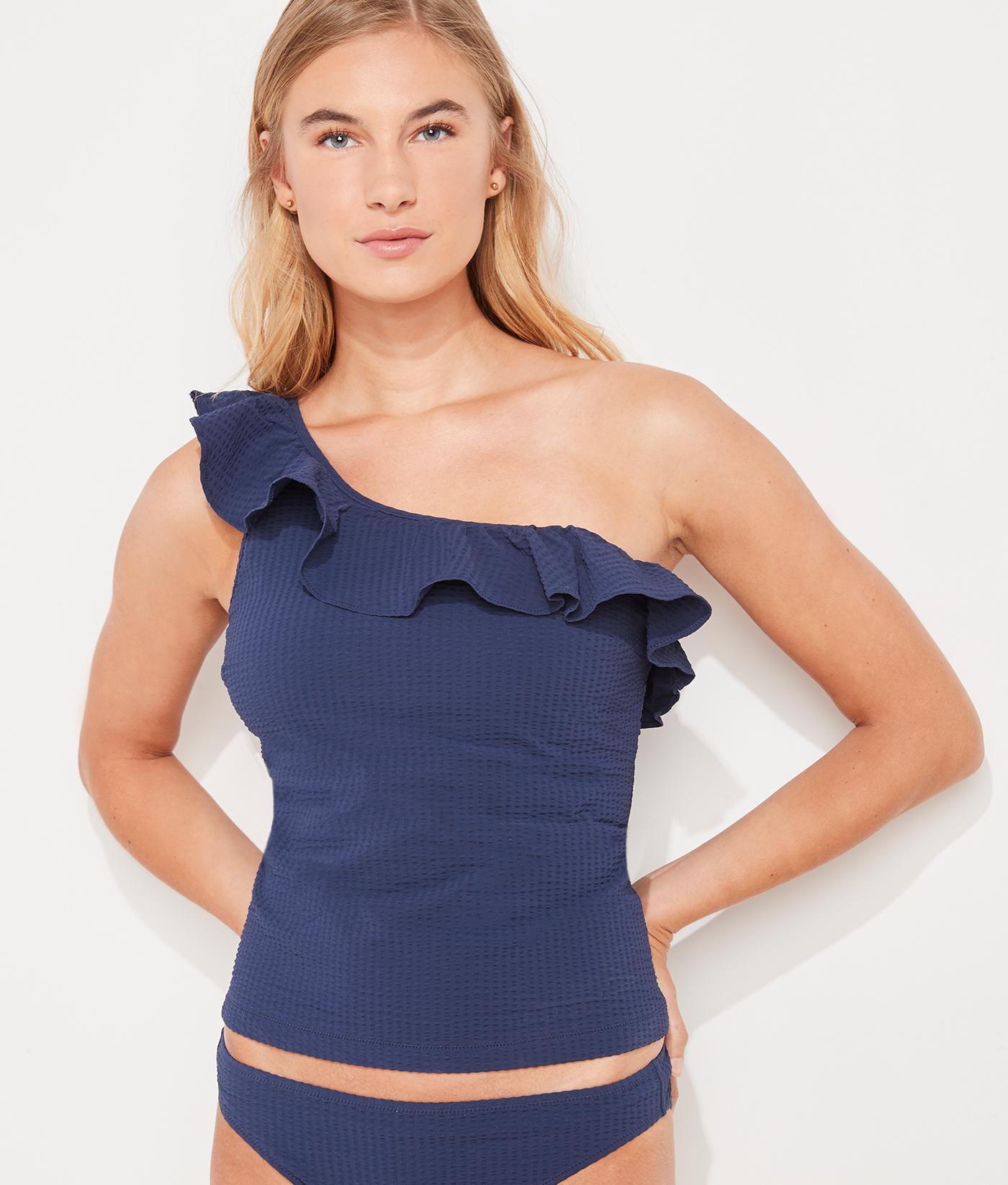 Shop Vineyard Seersucker One-Shoulder Tankini Top at vineyard vines